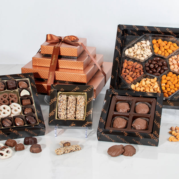 4 Tier Parve Executive Indulgence Chocolate & Nuts Gift Tower ...